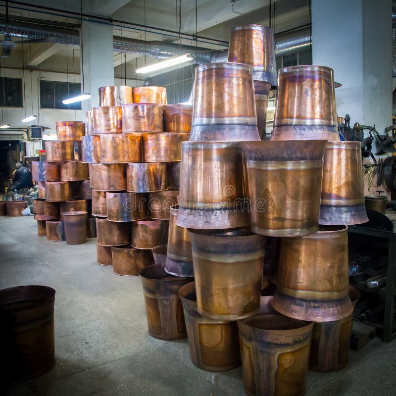 Big copper buckets stock photo. Image of work, metal - 68673186
