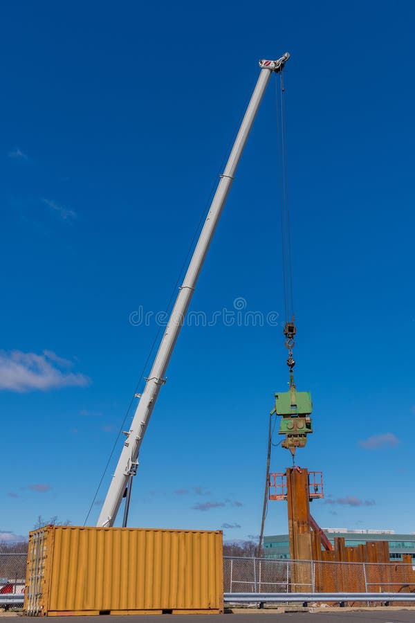Big Crane on Road Construction Stock Photo - Image of hydraulic ...