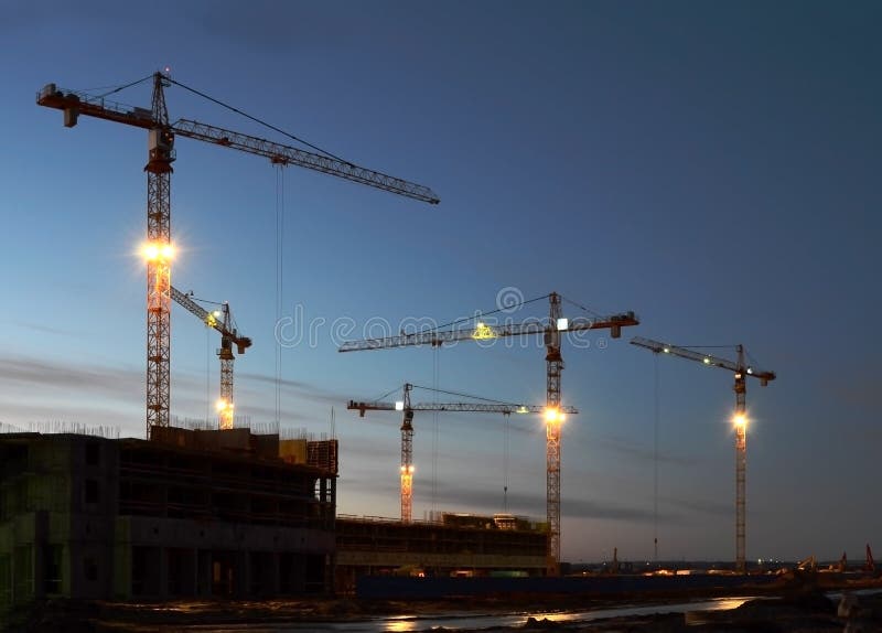 Big Cranes on Construction. Stock Photo - Image of labourer ...