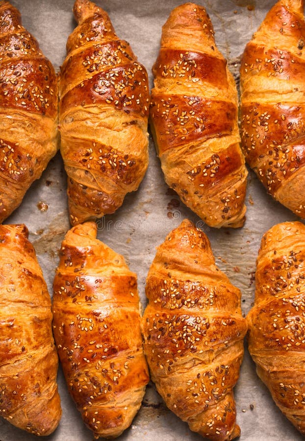 Big croissants, top view stock photo. Image of dessert - 249807864