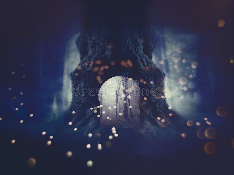 Spooky Tree in the Forest stock illustration. Illustration of dusk ...