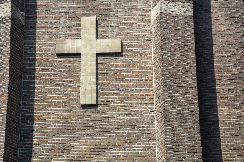 Big Cross on the Brick Wall Stock Image - Image of religion, europe ...