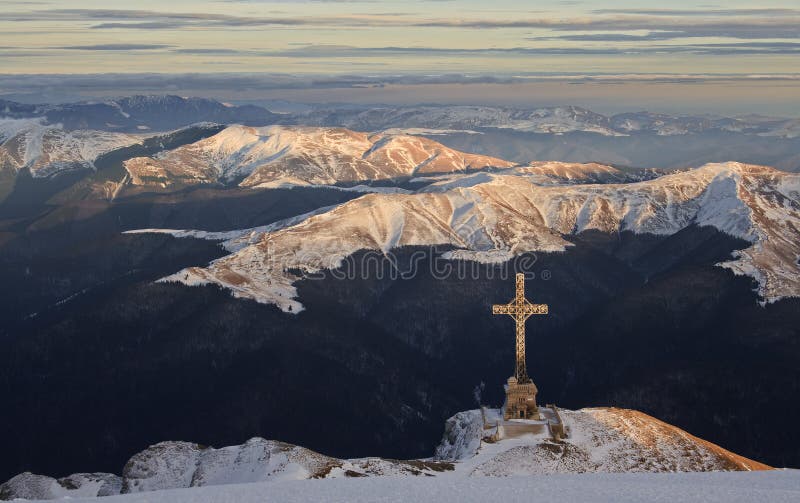 Big Cross Over the Valley in Winter Stock Photo - Image of adventure ...