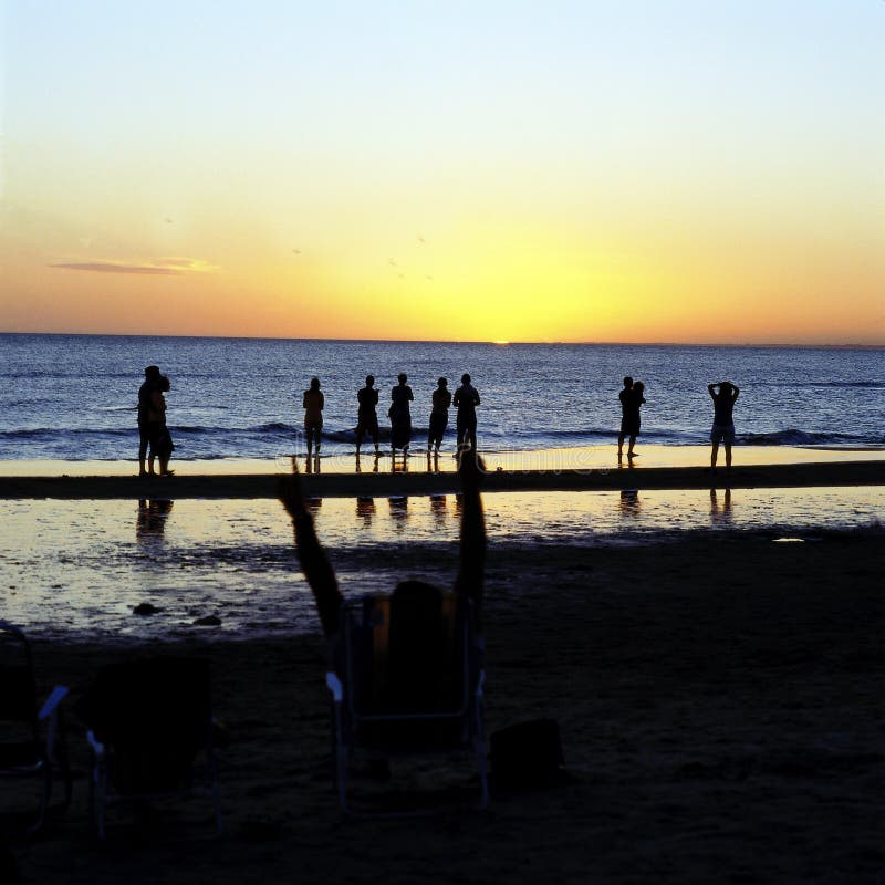 Big Crowd of People Having Fun at Sunset Beach Stock Image - Image of ...