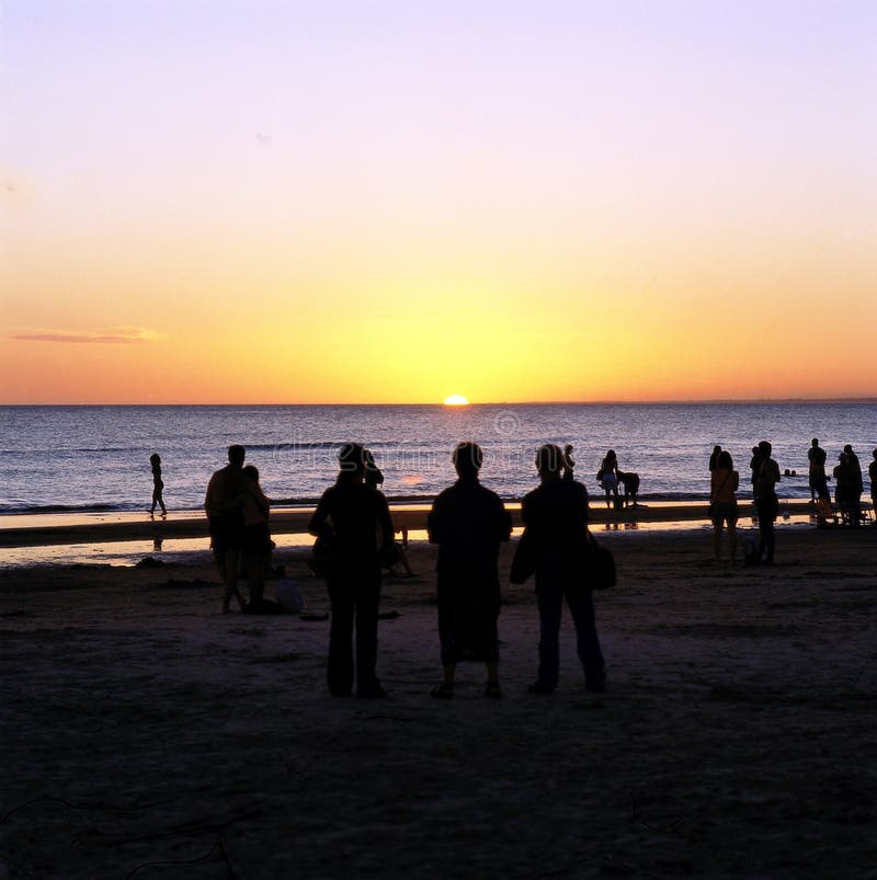 Big Crowd of People Having Fun at Sunset Beach Stock Photo - Image of ...