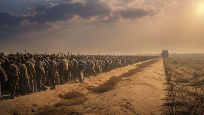 Big Crowd of Refugees Close To Border between Countries. Neural Network ...