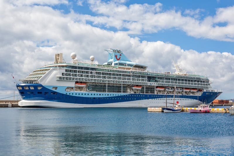 Big Cruise Ship in Harbor Palamos in Spain, Tui Discovery, May 1 ...