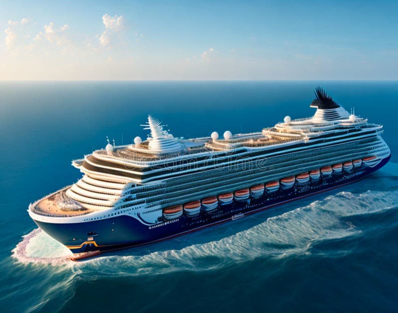 Big Cruise Ship at Sea. Vacation Time Stock Illustration - Illustration ...