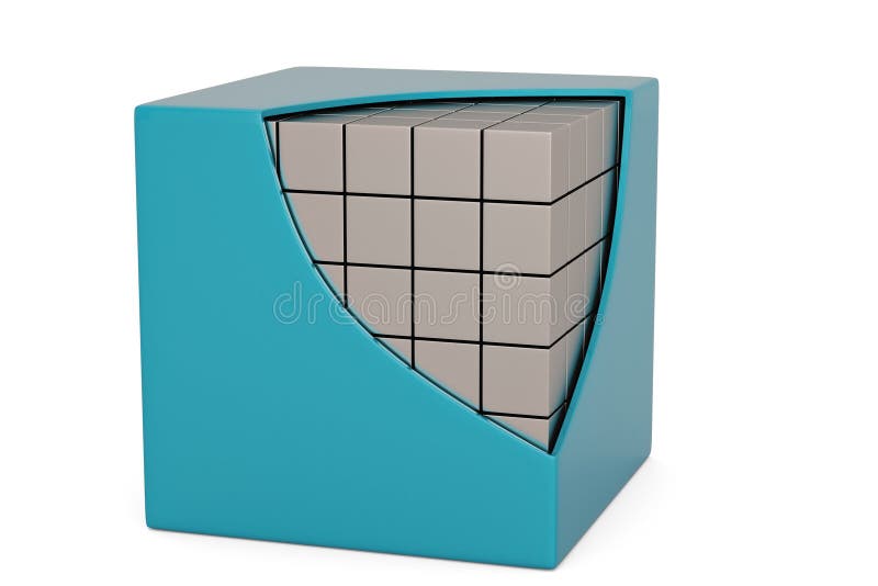 A Big Cube of Small Cubes on the White Background. 3D Illustration ...