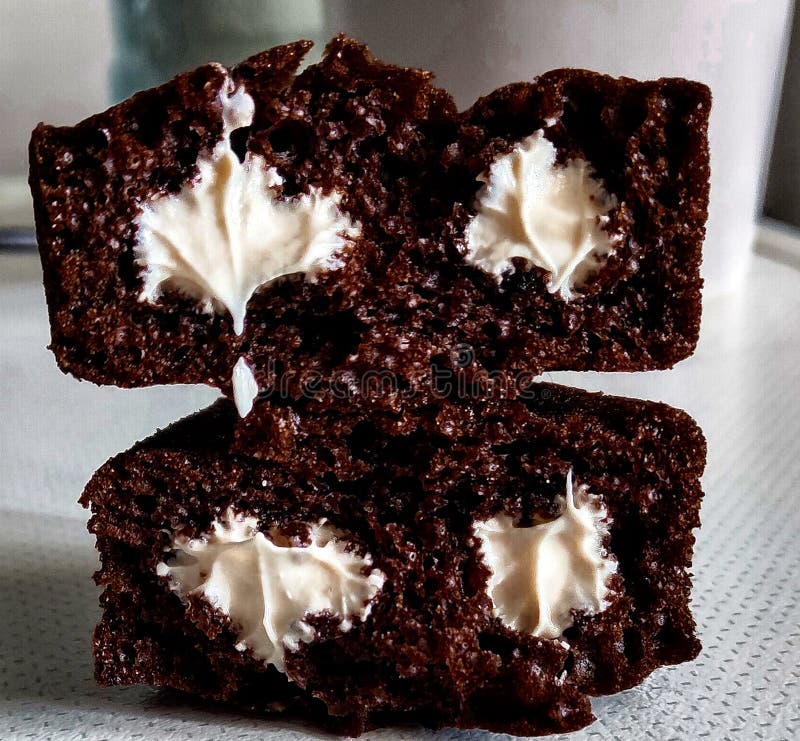 Big Cupcake with Milk Filling Inside Stock Photo - Image of pattern ...