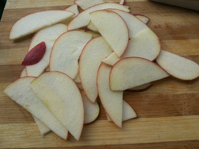 Big Cutted Apple Pieces on Wooden Background Stock Image - Image of ...