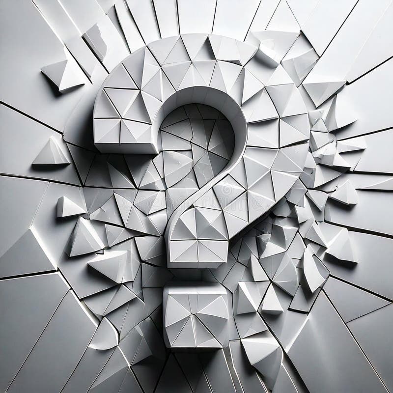 Big 3D Black and White Question Mark Icon Shattered into Pieces of it ...