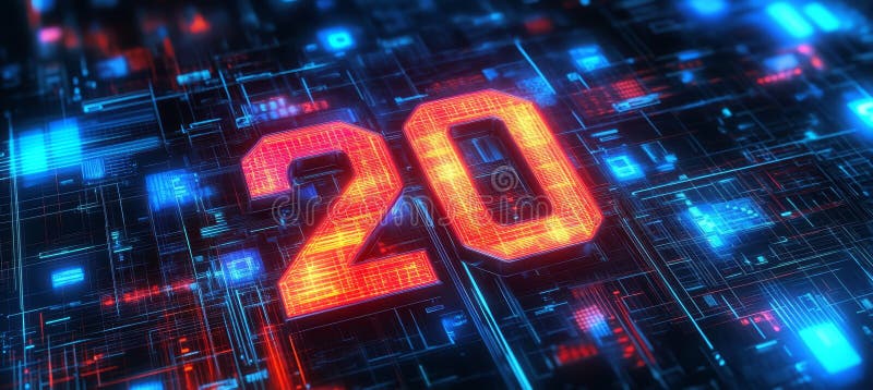 Big 3D Red Blue 20 Made of Circuit Board on a Dark Background, Ideal ...