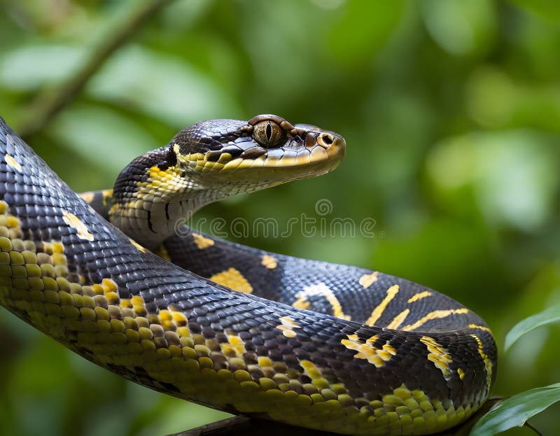 Big Venomous Python Snake in Forest, Generative AI Stock Illustration ...