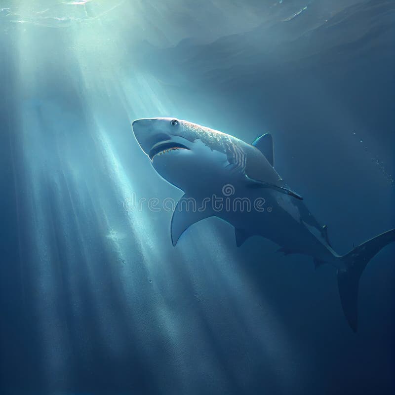 Great White on Deep Blue Ocean Background, Generative Ai Stock ...