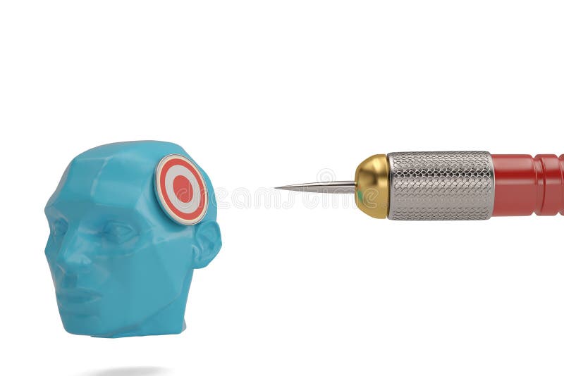 Big Dart and Head with Target on White Background Creative Concept. 3D ...