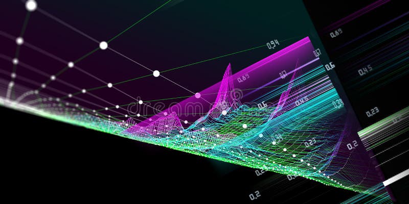 Big Data. Abstract Background with Bending Color Grid and Data. Visual Presentation of Analytics ...