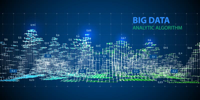 Abstract Infographics With Grid Mesh And Data On Blue Background 3d Grid Data Chart Algorithm