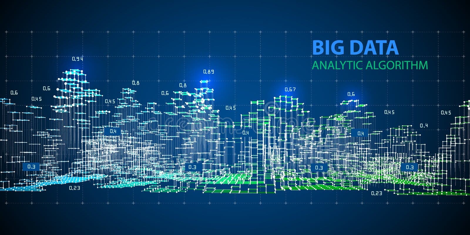Abstract Infographics with Grid Mesh and Data on Blue Background. Data Chart. 3d Grid Data Chart ...
