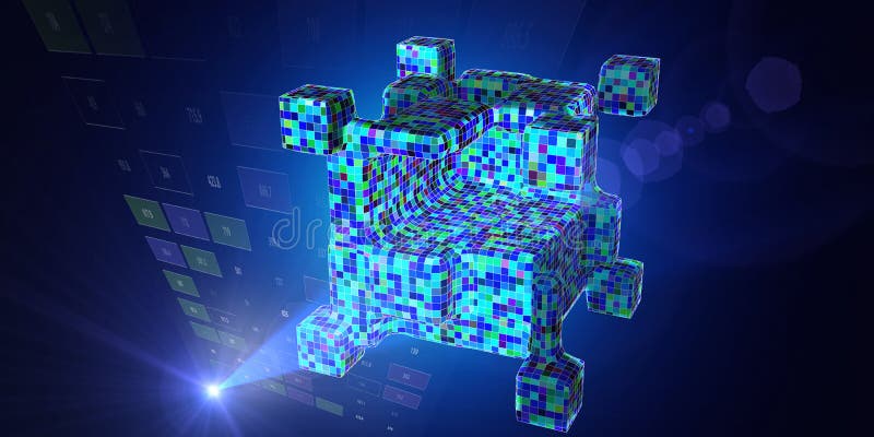 Big Data. Abstract Technology Background with Color Grid of Poly Cube and Spot. Analytics ...