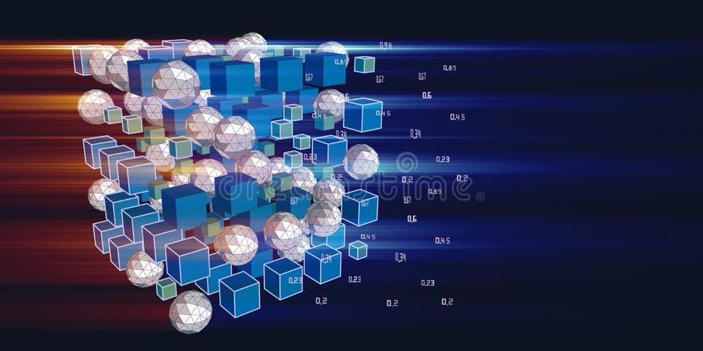 Big Data. Abstract Visualization Analyze Algorithm Cubes and Spheres. Quantum Virtual ...