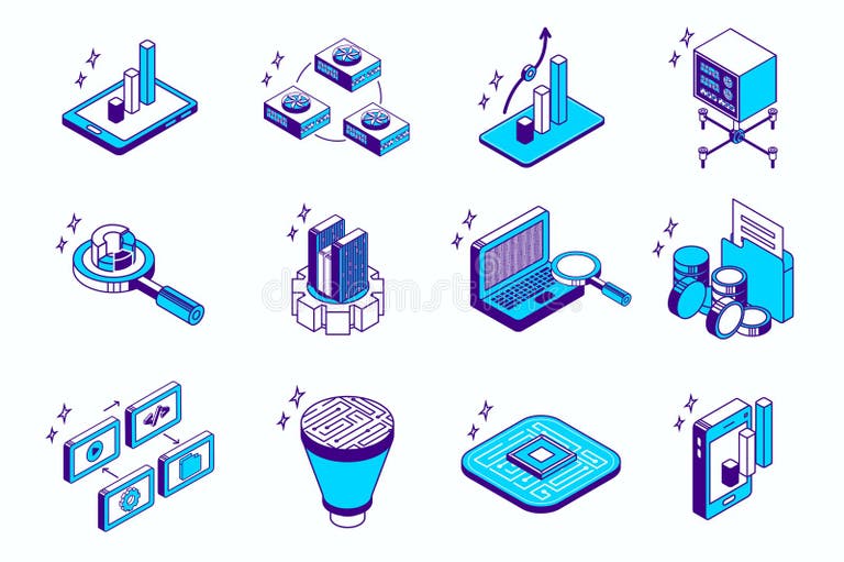 Big Data Analysis Concept 3d Isometric Icons Set for Web Isometry Design. Collection Elements of ...