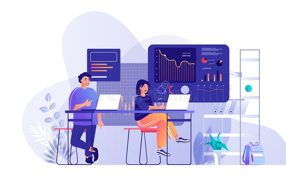 Big Data Analysis Concept for Modern Web Design. People Working with ...