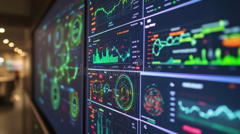 Display Showing Various Colorful Graphs Charts Data Analysis Visualization Information Stock ...