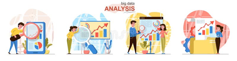 Big Data Analysis Flat Design Concept Scenes Set Stock Vector ...