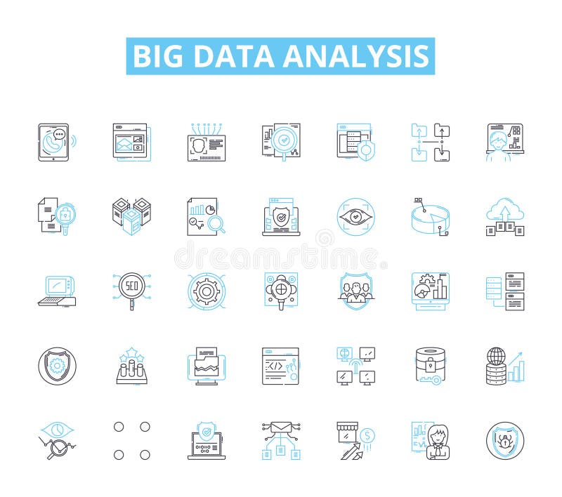 Big Data Analysis Linear Icons Set. Analytics, Algorithms, Clustering, Correlations, Decision ...