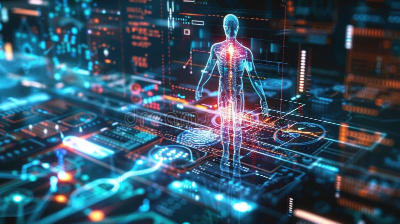 Big Data Analysis Showing Holographic Human Body and Futuristic ...