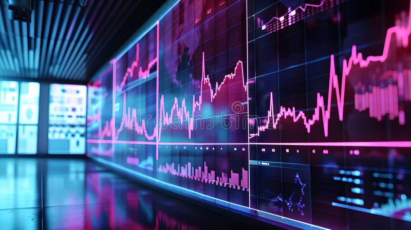 Big Data Analytical Center Screens with Graphs on the Walls, Generative ...