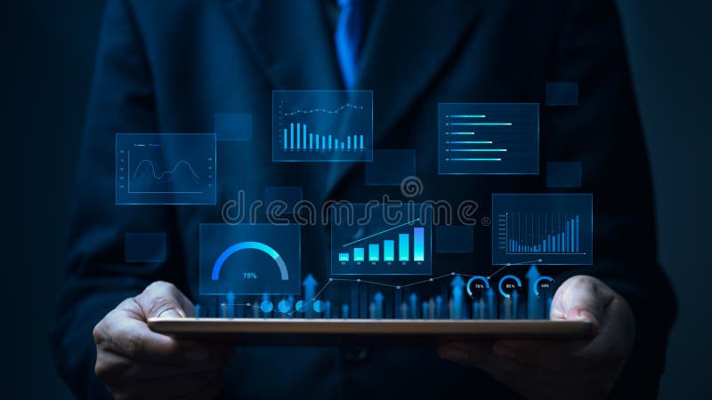 Big Data Analytics Diagrams and Graphs on Virtual Screen.business ...