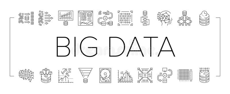 Big Data Analytics Hadoop Icons Set Vector Stock Illustration - Illustration of machine, spark ...