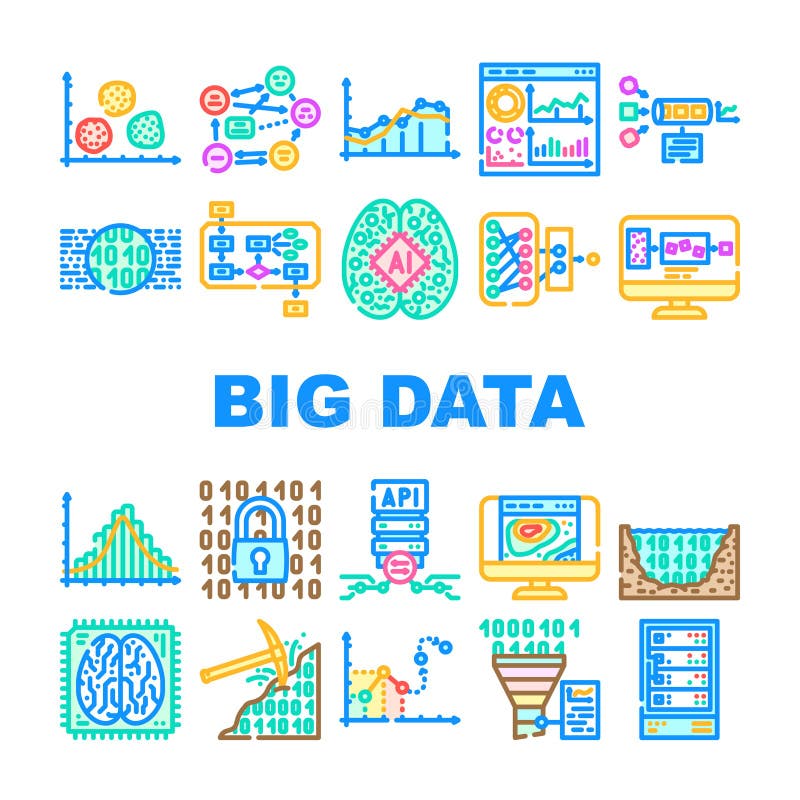 Big Data Analytics Hadoop Icons Set Vector Stock Illustration - Illustration of integration ...