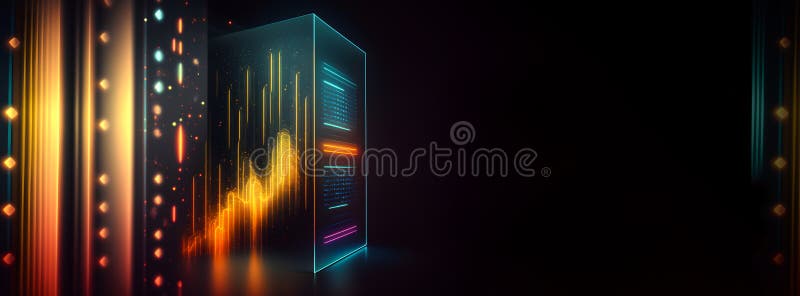 Big Data Banner with Neon Server with Bright Neon Elements Stock ...