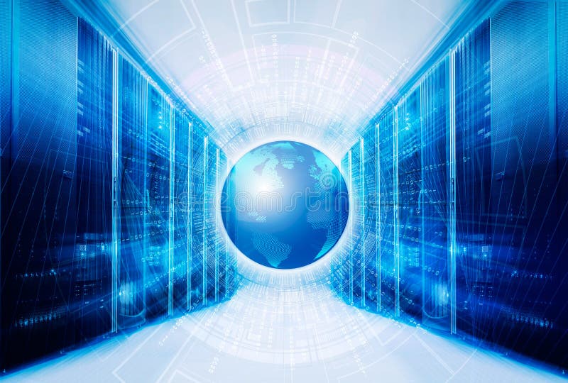 Symmetrical Futuristic Modern Server Room in the Data Center with a ...