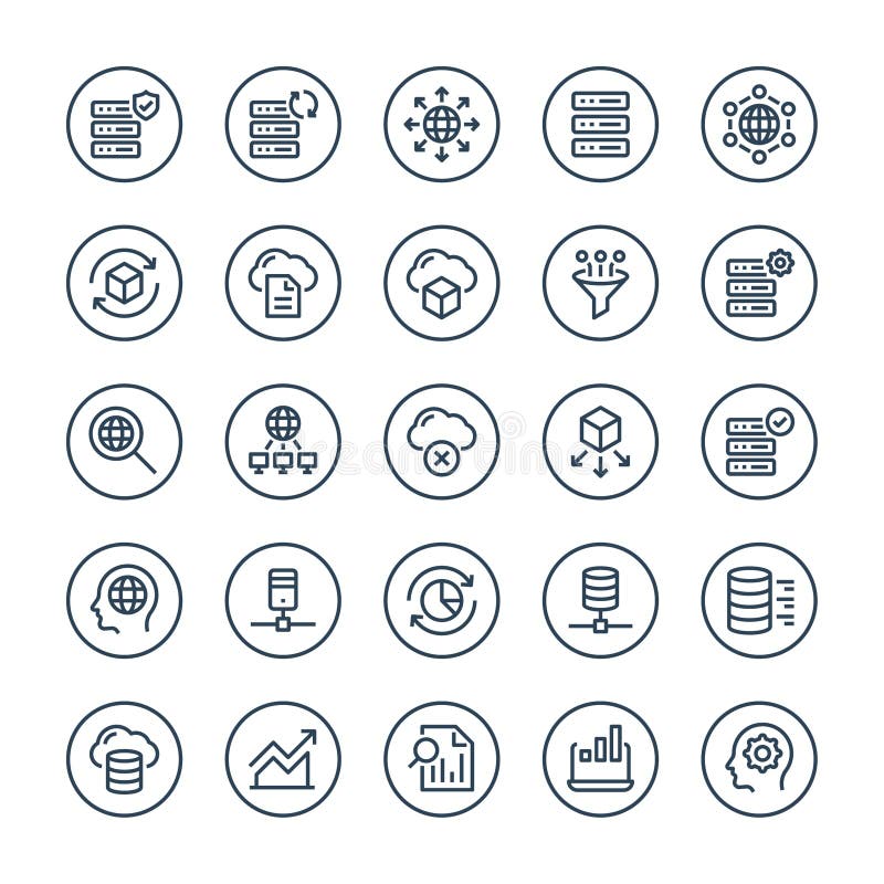 Big Data - 25 icons image. stock vector. Illustration of magnifier ...