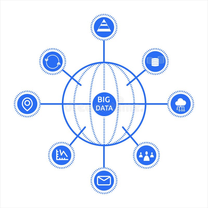 Big Data Black and White Nine Icons. Modern Style Vector Illustration ...