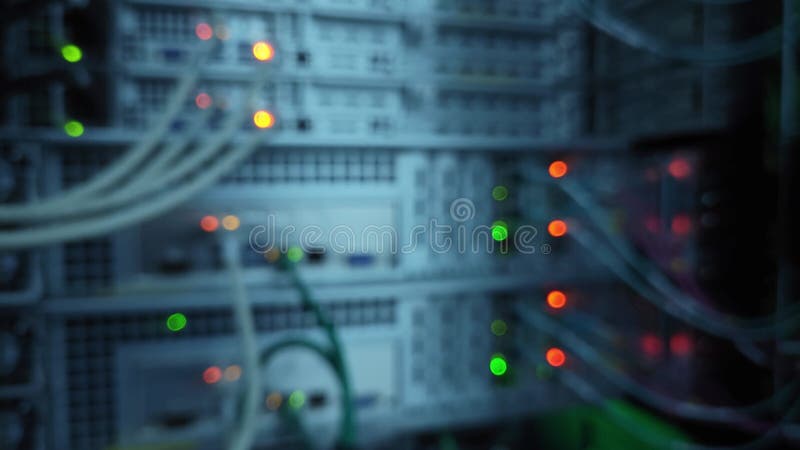 Big Data Center. Fiber Optic Cable and Blur LED Port Status is Blink ...