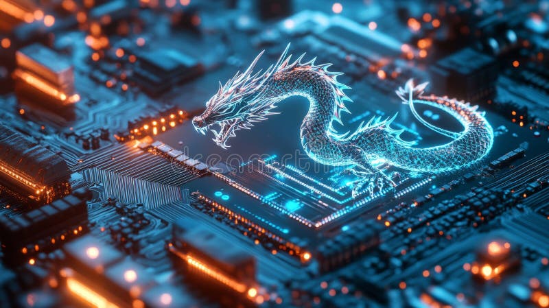 Big Data on Circuit Board with Dragon Hologram Generative AI Stock ...