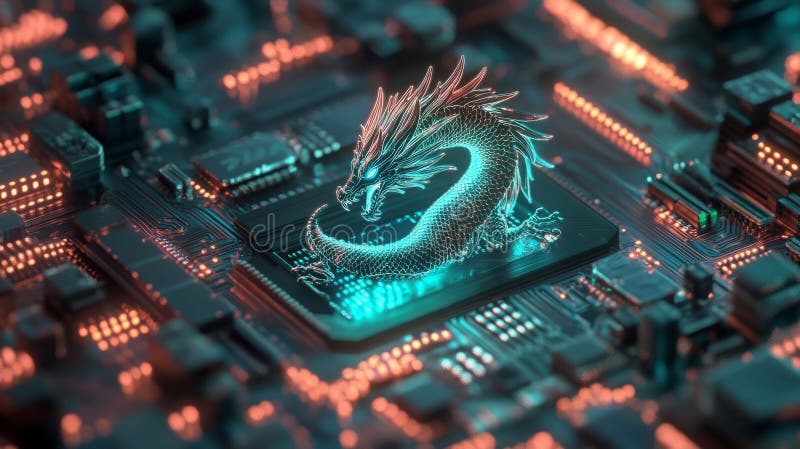 Big Data on Circuit Board with Dragon Hologram Generative AI Stock ... Big Data on Circuit Board with Dragon Hologram Generative AI Stock ...