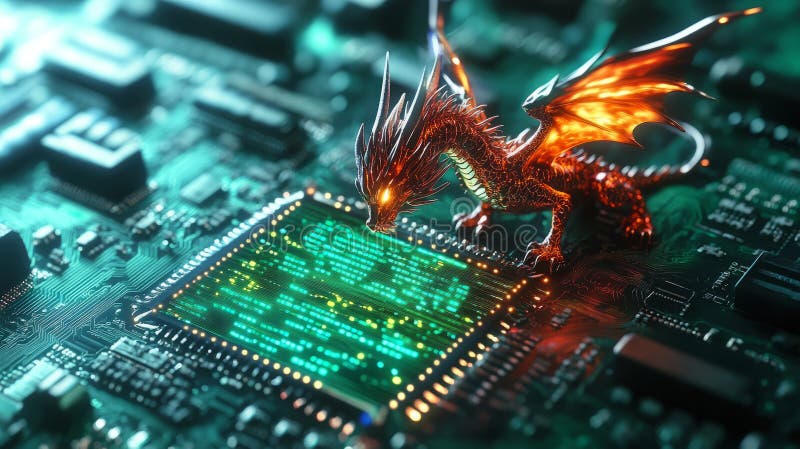 Big Data on Circuit Board with Dragon Hologram Generative AI Stock ...