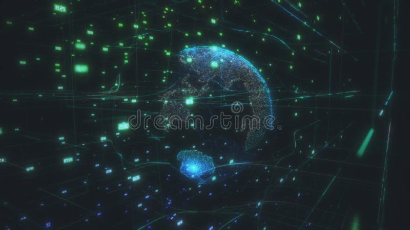 Big Data Cloud Around Digital Earth Data Globe Abstract 3D Rendering ...
