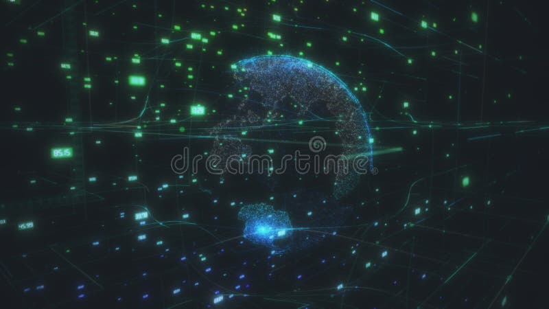 Big Data Cloud Around Digital Earth Data Globe Abstract 3D Rendering ...