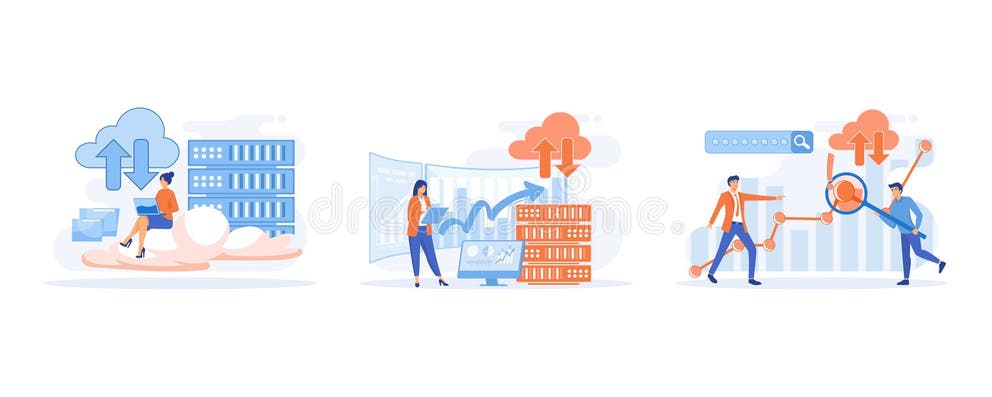 Big Data and Cloud Computing. Business Characters Using Remote Servers Stock Illustration ...