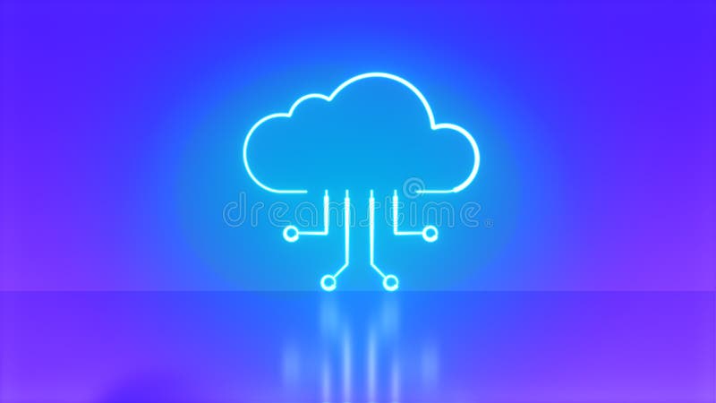 Big Data Cloud Icon Neon on Blue Gradient Background. Concept of Cloud Technology. Data Storage ...