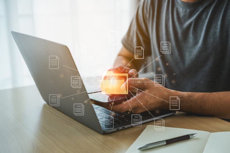 Big Data Clouds Computing Database Document Management System Concept Business Man Using