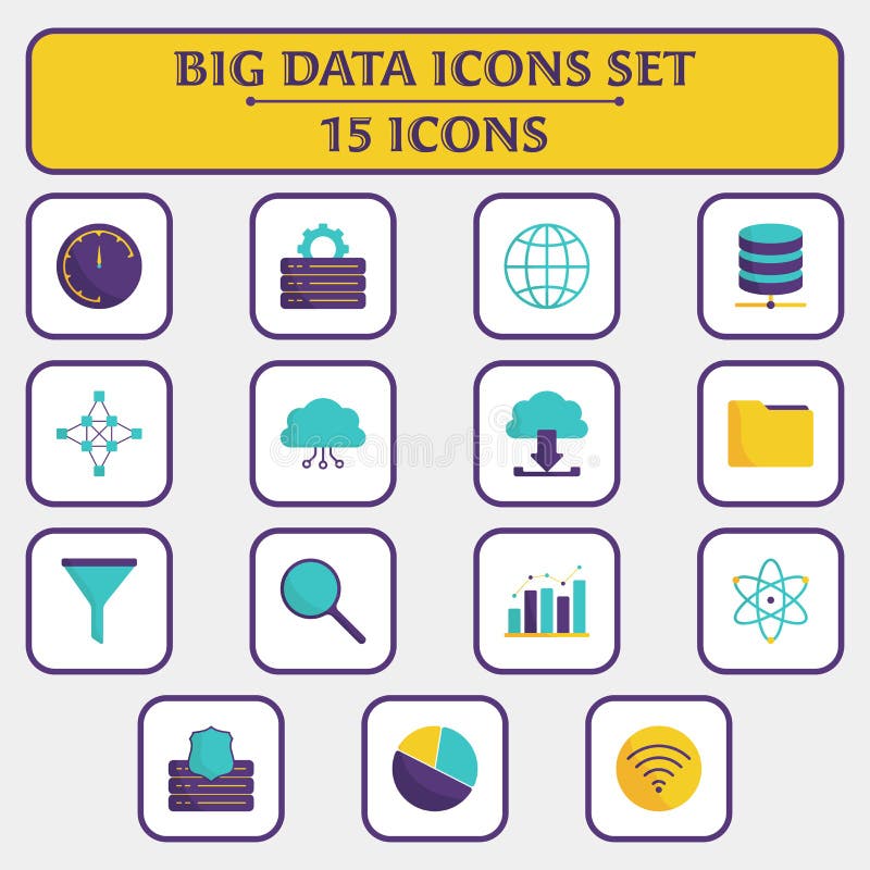 15 Big Data Colorful Icon Set in Flat Stock Illustration - Illustration ...