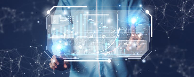 Big Data Concept. Businessman Hand Touch Hologram Screen Technology. AI ...